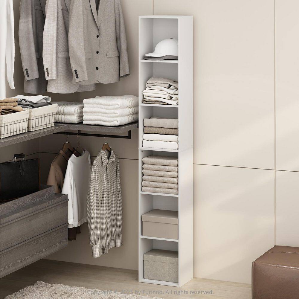 Furinno Luder White 6-Tier Clothing and Closet Storage Organizer Shelf ...
