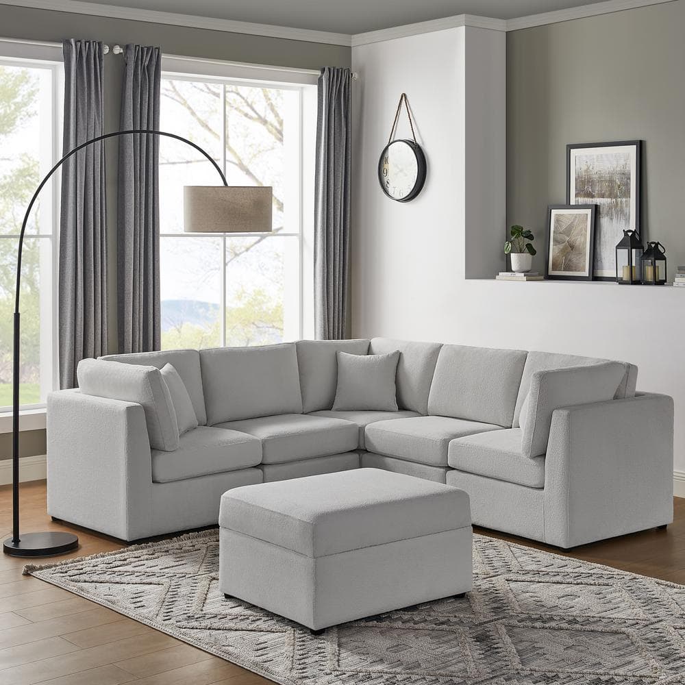 Chandler 93 in. Square Arm 6-piece Polyester Performance Fabric L-Shape ...