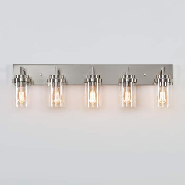 KAWOTI 36 in. 5-Light Brushed Nickel Vanity Light with Clear Glass ...