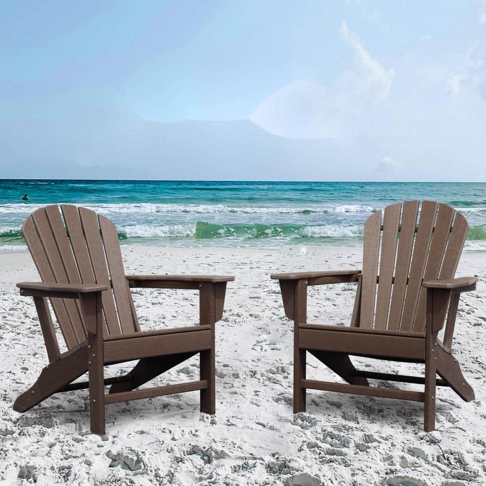 Wildaven Teak Color HDPE Plastic Adirondack Chair Weather Resistant for ...