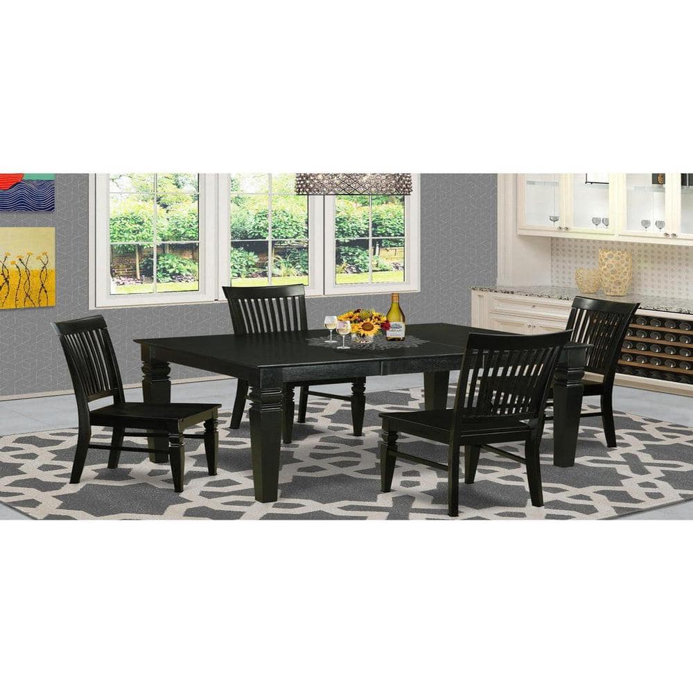 East West Furniture 5-Piece Rectangle Black Finish Solid Wood Top ...