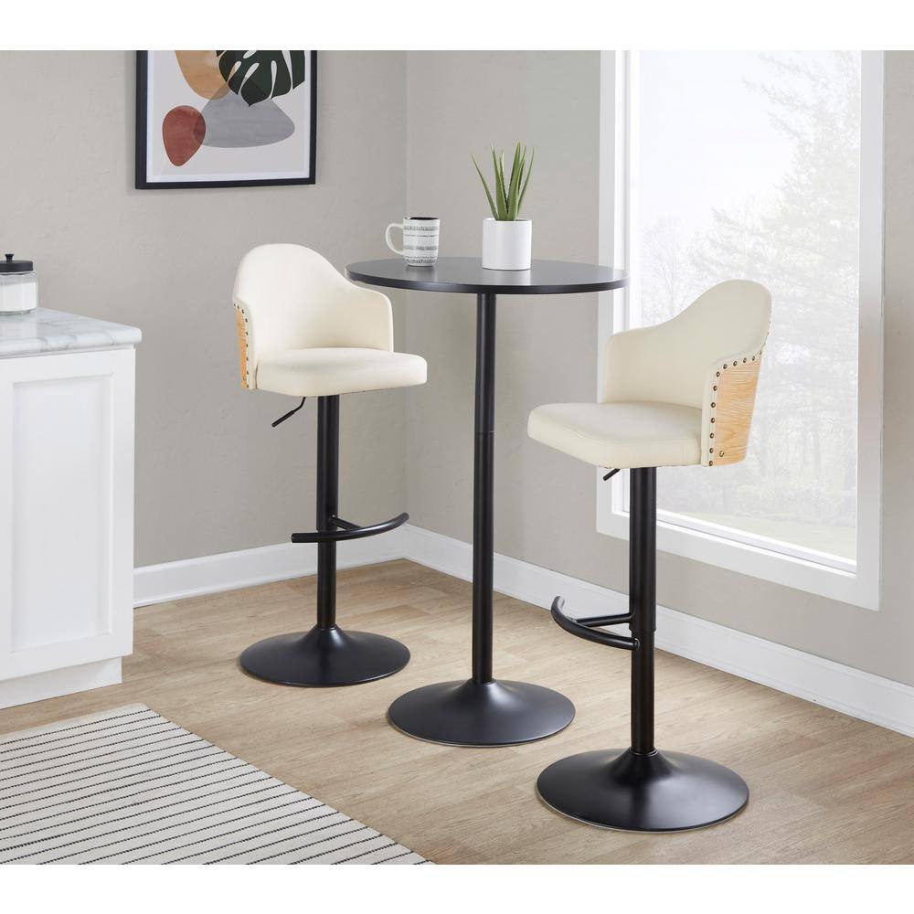 Lumisource Ahoy 33 in. Cream Faux Leather, Natural Wood Backrest, and ...