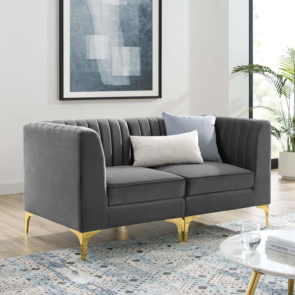 MODWAY Triumph 63 in. Square 1-piece Velvet Rectangle Sectional Sofa in ...
