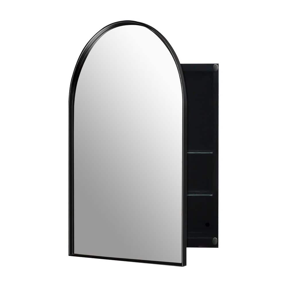 RAINLEX 24 in. W x 36 in. H Arched Metal Medicine Cabinet with Mirror ...