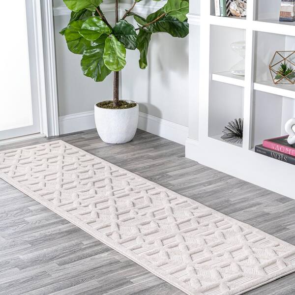 JONATHAN Y Talaia Neutral Ivory 2 ft. x 8 ft. Geometric Indoor/Outdoor ...