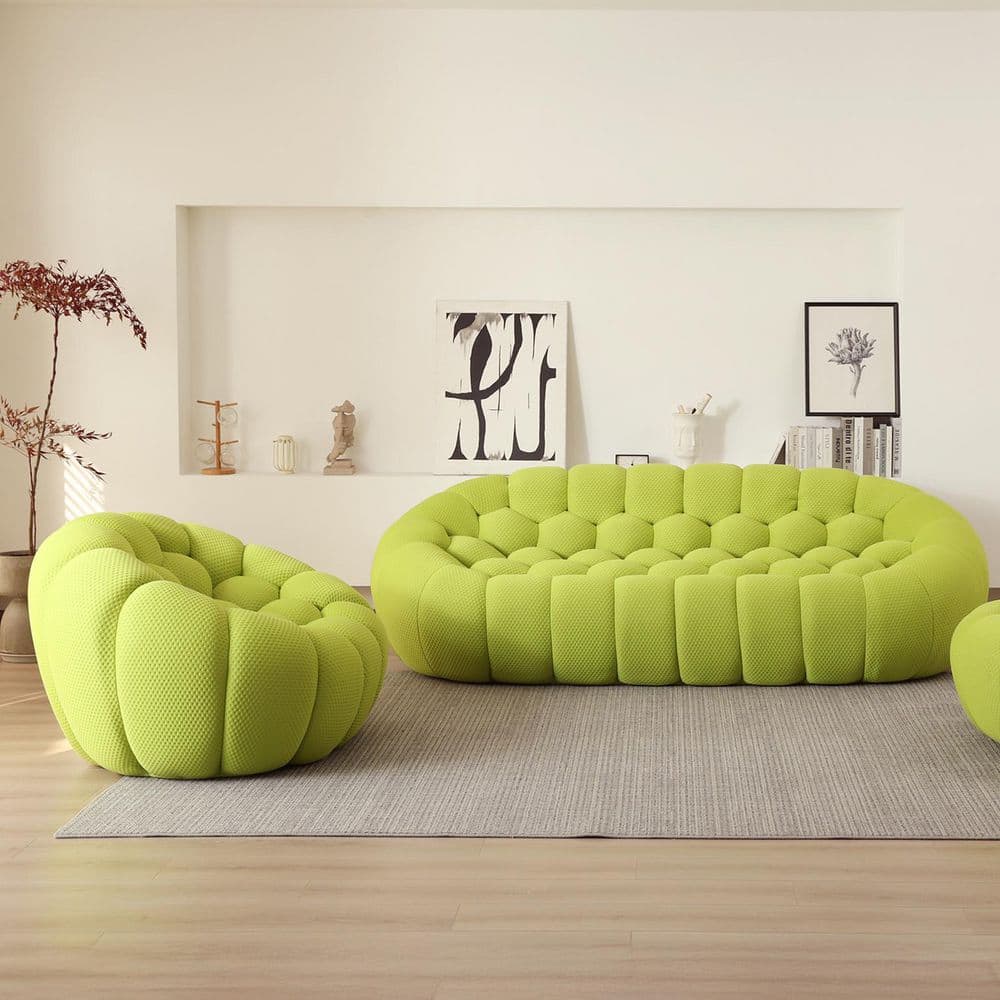 Magic Home Bubble Armless Couch, Modern 2-Piece Mesh Fabric Lemon Green ...