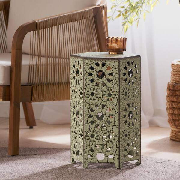 Sudzendf 12 in. Outdoor Sunburst Iron Side Table Crackle Green 2024 6 25 10 The Home Depot