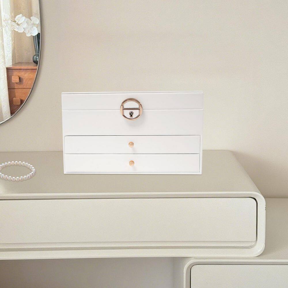 YIYIBYUS 9 in. x 5.3 in. 3-Layer White Jewelry Organizer Box PU Watch ...