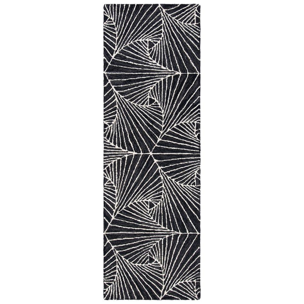 SAFAVIEH Micro-Loop Charcoal/Ivory 2 ft. x 8 ft. Abstract Geometric ...