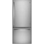 GE 21.0 cu. ft. Bottom Freezer Refrigerator in Fingerprint Resistant ...