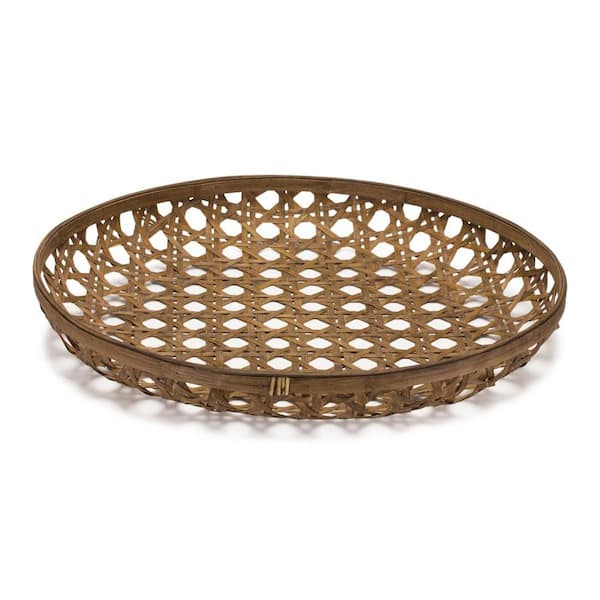 HomeRoots Brown Round Bamboo 26 in. Decorative Vanity Tray 2000516322 ...