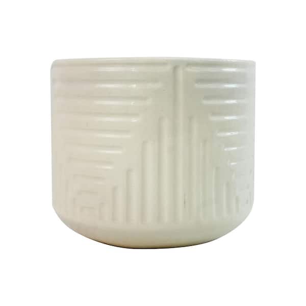 LuxenHome 17.3 in. W x 17.1 in. H Whtie Stripes Ceramic Individual Pot ...