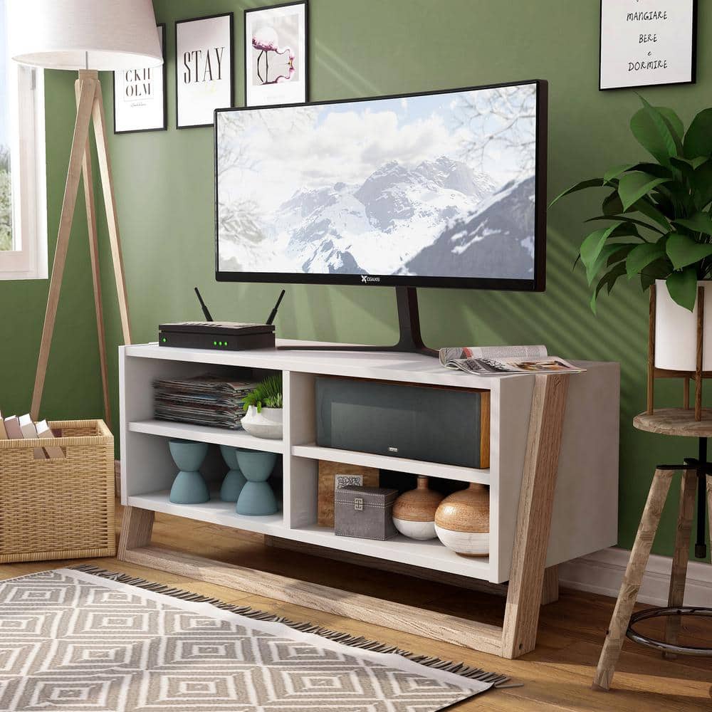 Furniture of America Addis 49.5 in. W Beige TV Console with 4-Shelves ...