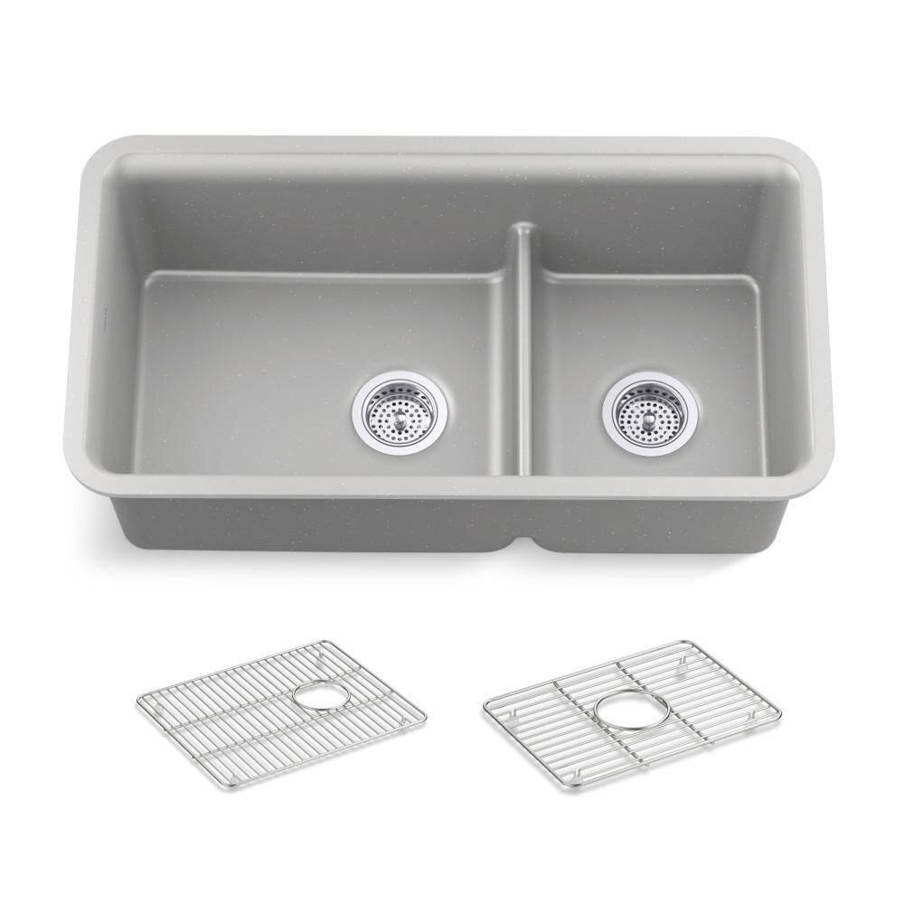 KOHLER Cairn Matte Grey Granite Composite 33 .5 in. Double Bowl ...