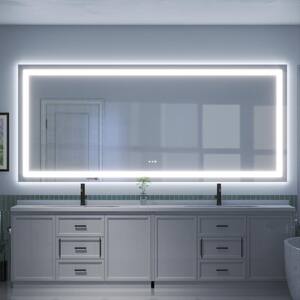 TOOLKISS 110 in. W x 40 in. H Rectangular Frameless LED Light Anti-Fog Wall Bathroom Vanity ...