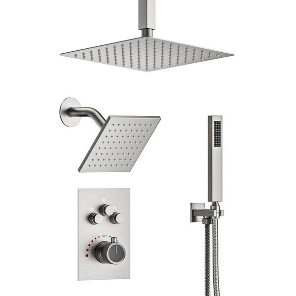 Cranach Thermostatic 7 Spray 12 In Ceiling Mount Dual Shower Head And