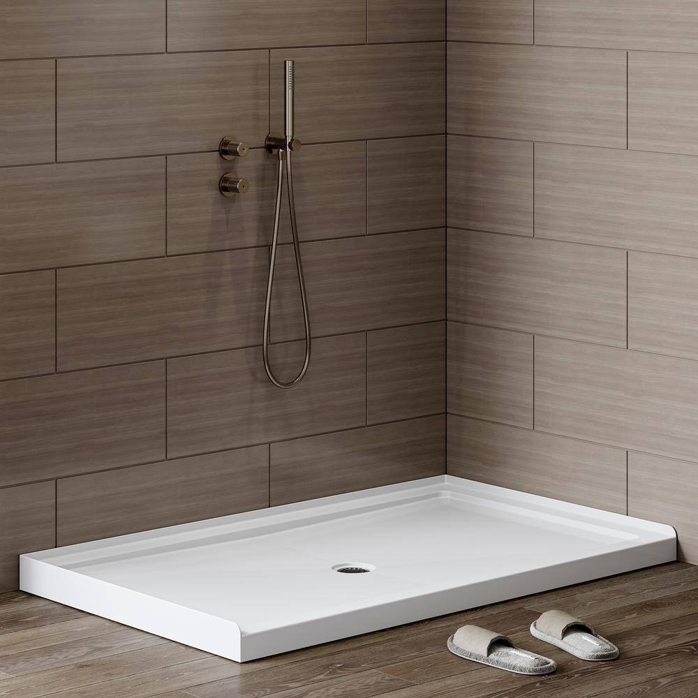 HOROW 60 in. L x 36 in. W Alcove Shower Pan Base with Center Drain ...