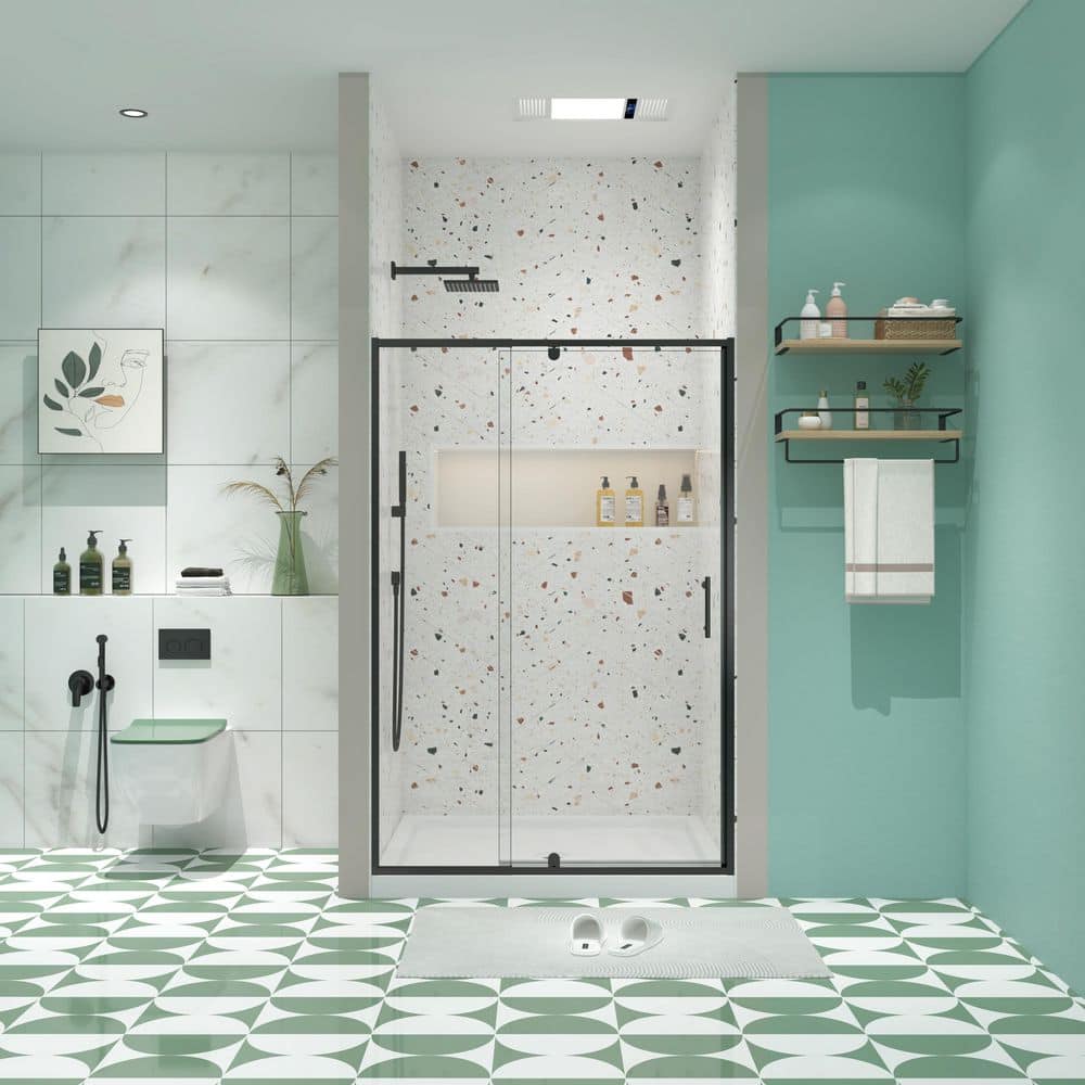 MEDUNJESS Pilas 54 in. W x 71 in. H Pivot Framed Shower Door in Black ...