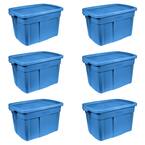 18 Gal. Plastic Durable Storage Bin with Lid in Blue (6-Pack) bin-387 ...