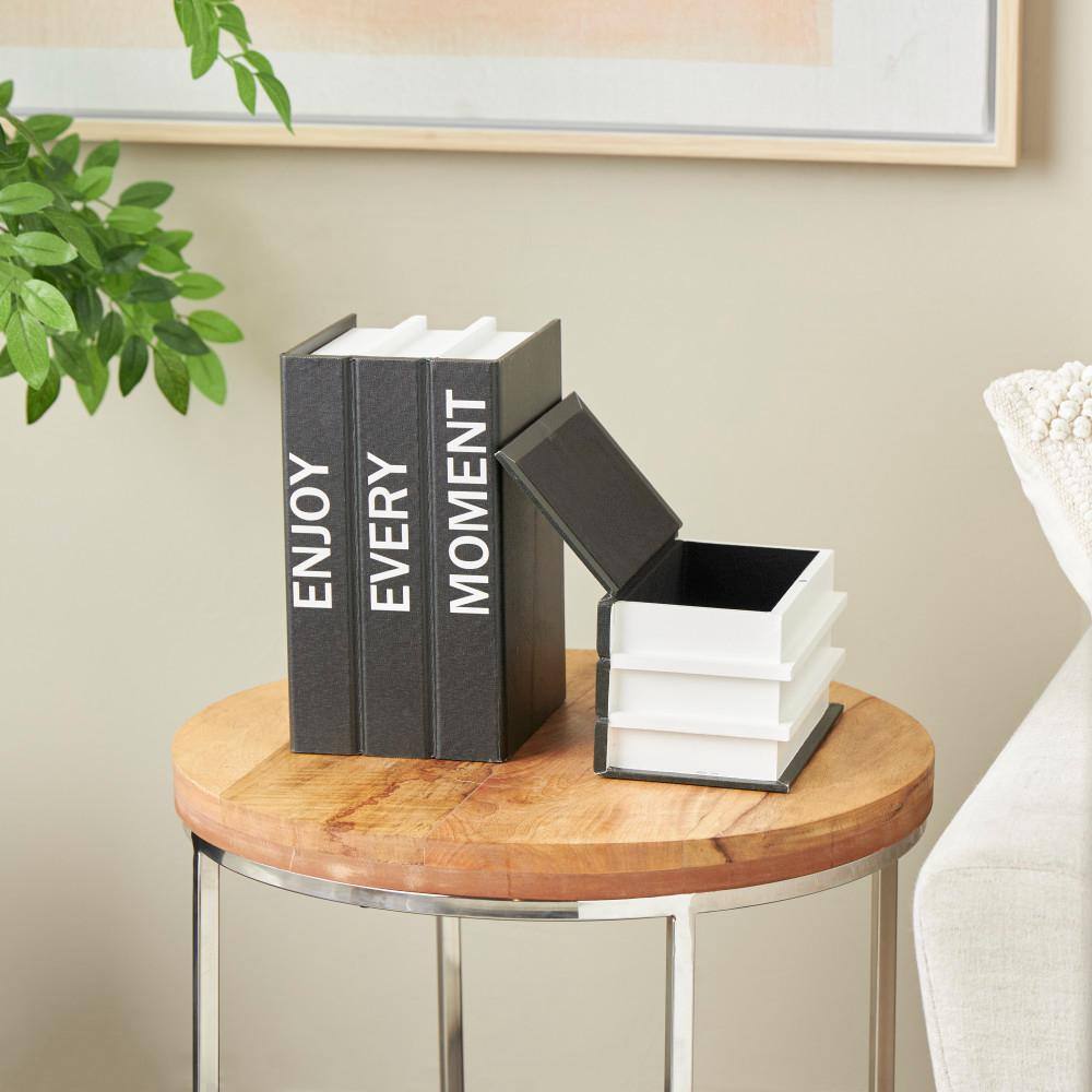 Litton Lane Black Rectangle Canvas Faux Storage Book Box with White ...