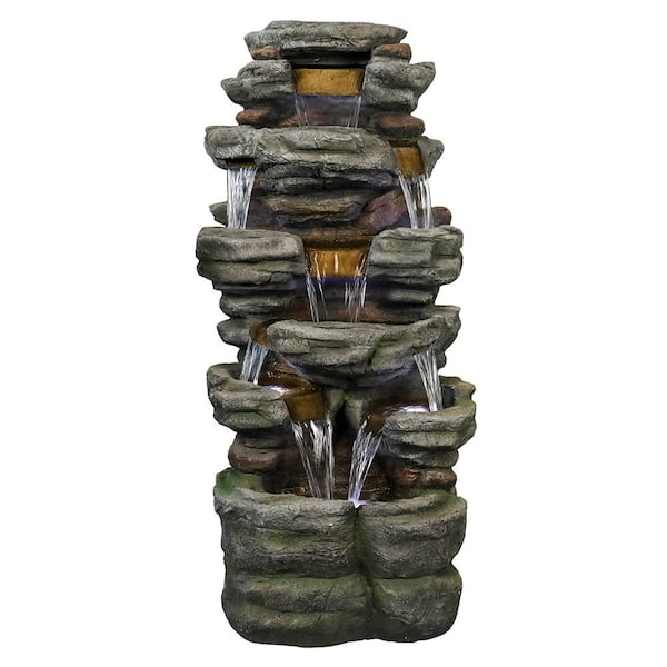 Watnature 47.2 in. Large Outdoor Fountains-6-Tiered Stacked Shale ...