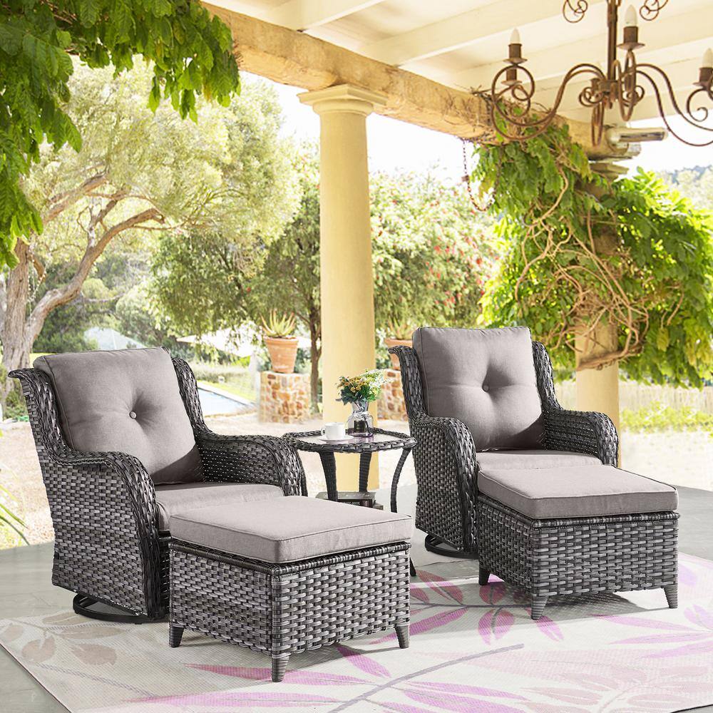 Gymojoy Carolina Gray 5-Piece Wicker Patio Conversation Set with Gray ...