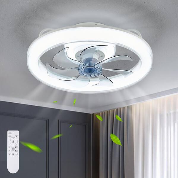 ANTOINE 20 in. LED Indoor White Ceiling Fan with Modern Flush Mount ...