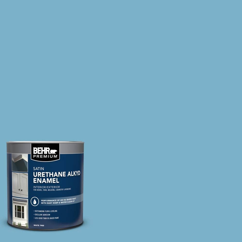 BEHR PREMIUM 1 qt. #M490-4 Frisky Blue Satin Enamel Urethane Alkyd ...