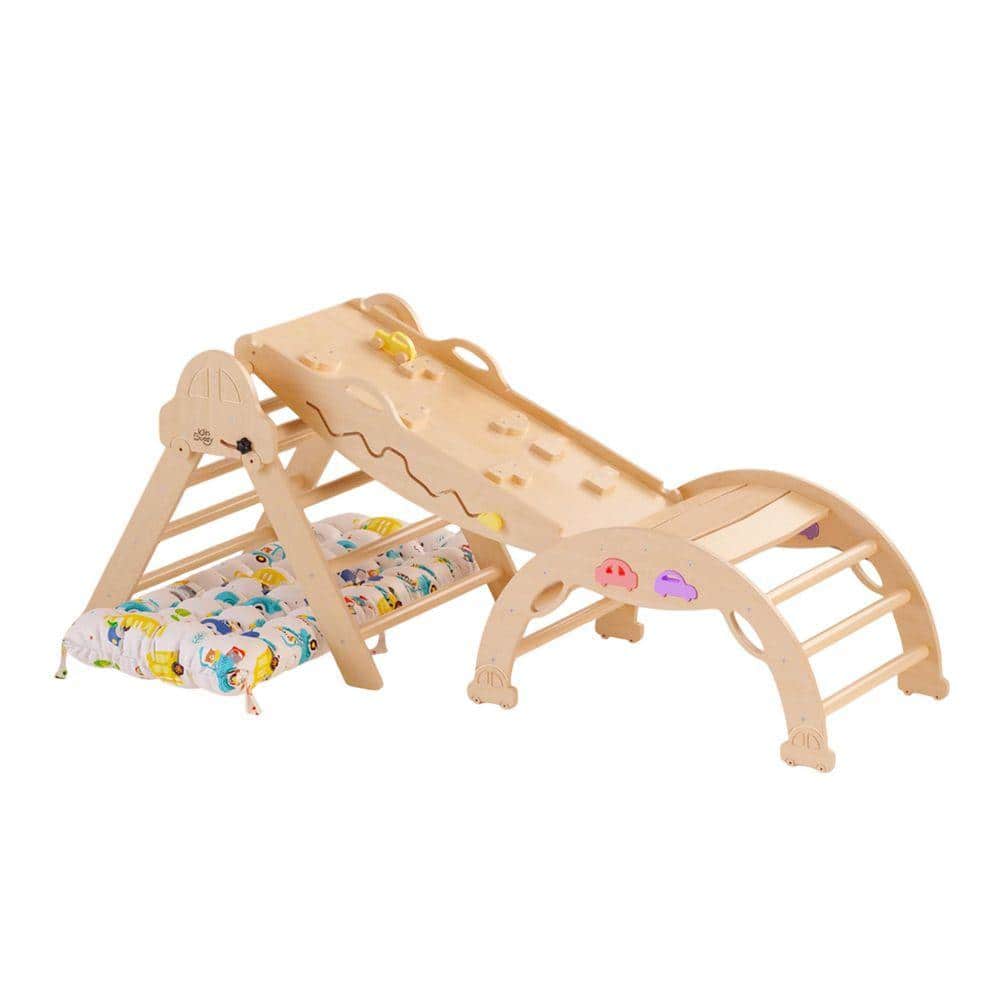 Pikler Triangle Set with Cushion 9 in. 1-Foldable Montessori Climbing ...