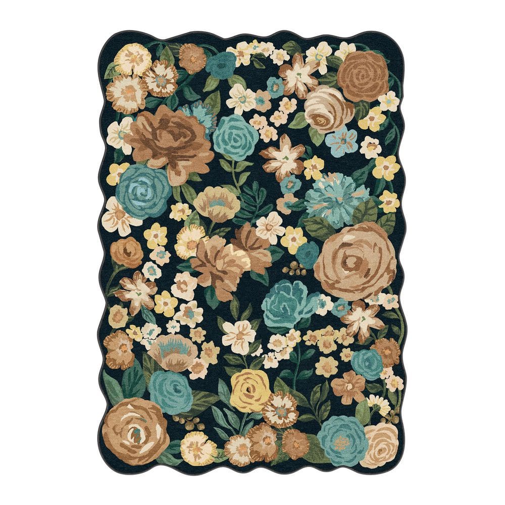 HaiiMeid Bella Black 9 ft. x 12 ft. Floral Washable Area Rug X25IU0021H ...
