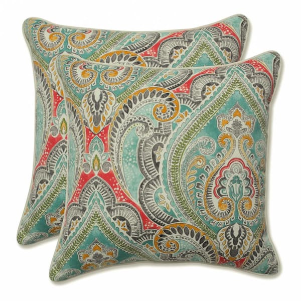 Pillow Perfect Paisley Blue/Multi Pretty Square Outdoor Throw Pillow 2 ...
