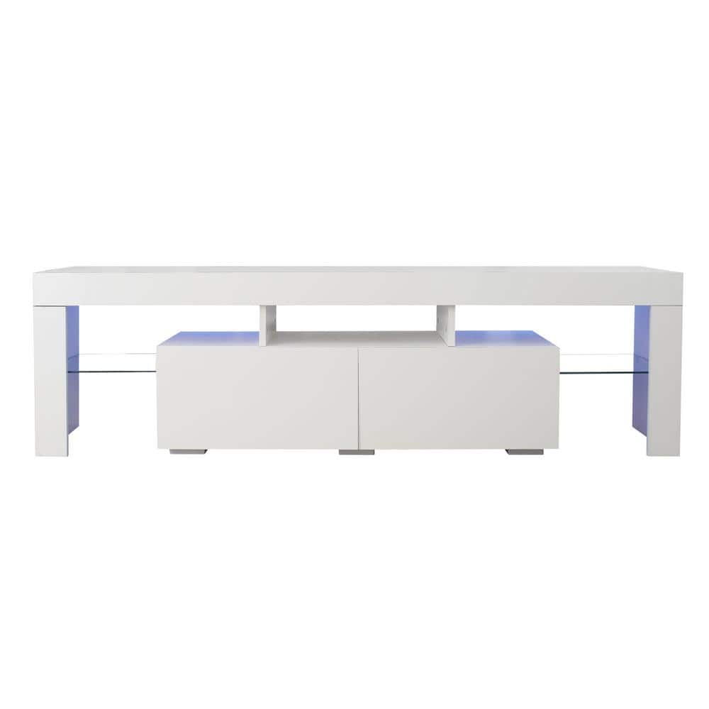 Tatahance 13.8 in. W Modern 20-Colors LED White TV Stand with 2-Storage ...