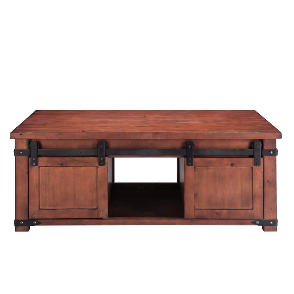 Spaco 48 in. Brown Rectangle Wood Coffee Table with Storage Shelf and ...