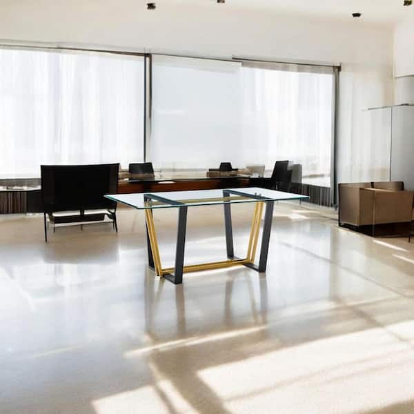 HomeRoots Gold Glass 72 in. Sled Dining Table Seats 6 2000569431 - The ...