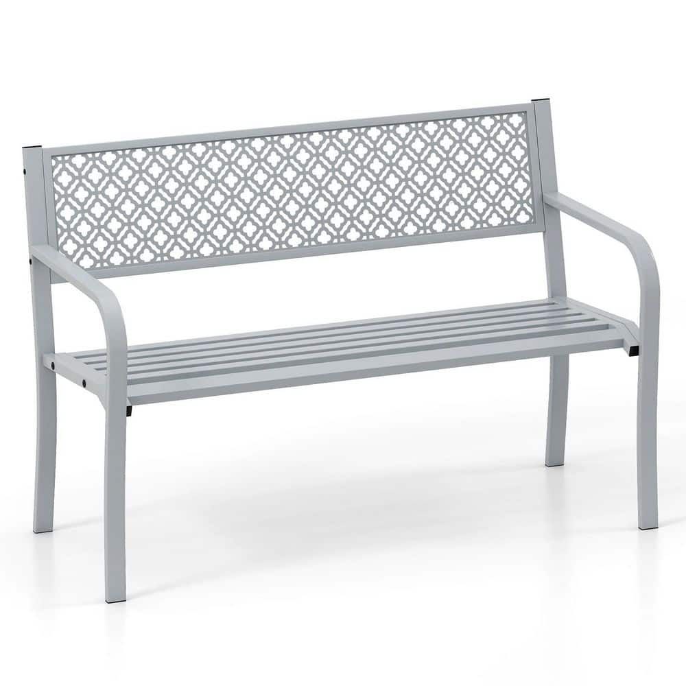 ANGELES HOME 50 in, Metal Outdoor Bench with Geometric Lattice Backrest ...