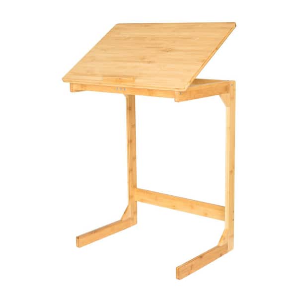 Siavonce 24 in. Brown L-Shape High Side Table with Adjustable Tilting ...