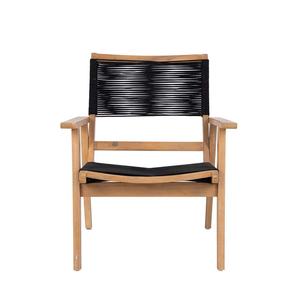 2-piece Brown Acacia Wood Outdoor Lounge Chair, Black Rope Furniture ...