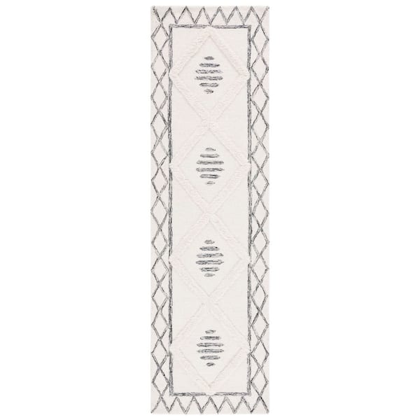 SAFAVIEH Casablanca 2 ft. x 8 ft. Ivory/Black Diamond Border High-Low ...