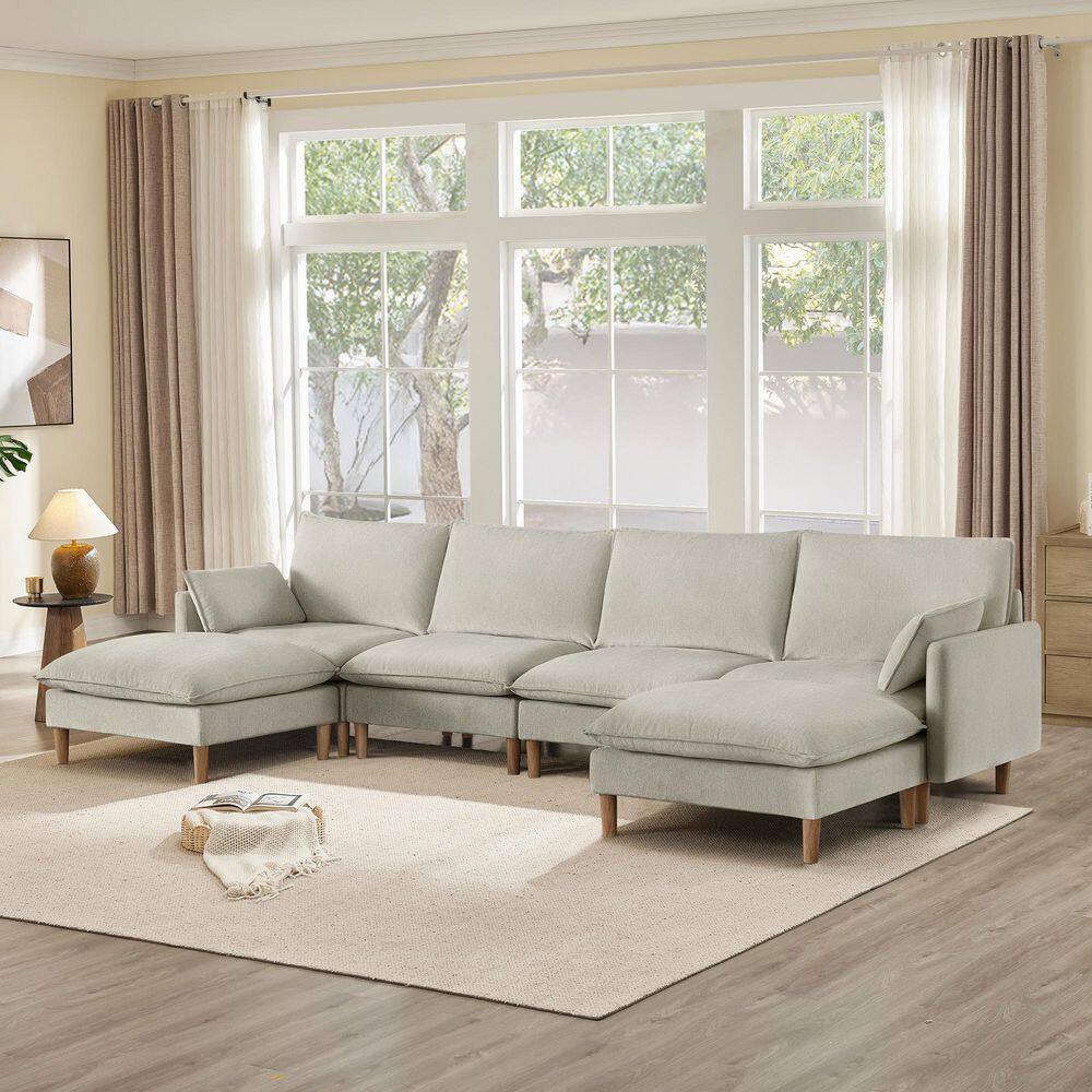 Spruce & Spring Kira 140.55 in. Square Arm 4-Piece Fabric Modular Sofa ...