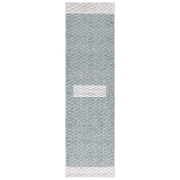 SAFAVIEH Natura 2 ft. x 8 ft. Turquoise/Ivory Geometric Border Runner ...