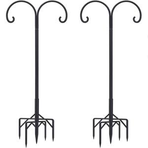 92 in. Tall 2-Pack Heavy-Duty Black Metal Outdoor Double Shepherd Hooks B091T5TJPG - The Home Depot