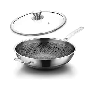 Anqtovp Wok 12 in. Silver Stainless Steel Non Stick PFOA Free Induction ...