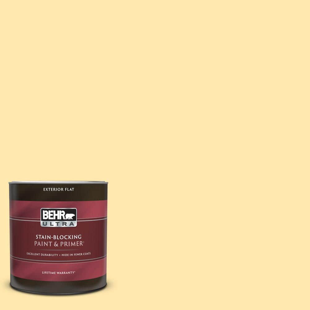 BEHR ULTRA 1 qt. #350B-4 Lemon Souffle Flat Exterior Paint & Primer ...