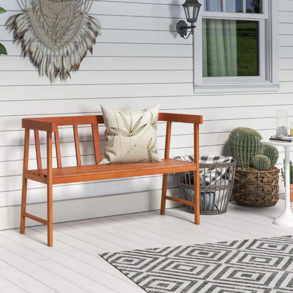 FORCLOVER Acacia Wood Outdoor Bench with Backrest and Armrests HYM-0946 ...