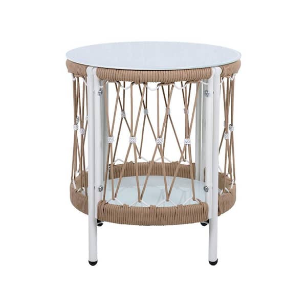 Miscool Avex Beige+Natural Round Steel 20 in. H Bohemian Garden Accent ...