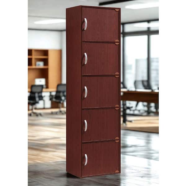 L'Baiet 59 in. Tall Mahogany Wood 5-Shelf Bookcase with 5-Doors ...