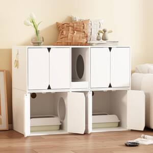 FUFU&GAGA Large Cat Litter Box Enclosure for 2 Cats, Indoor Wood Stackable Cat Washroom Cabinet ...