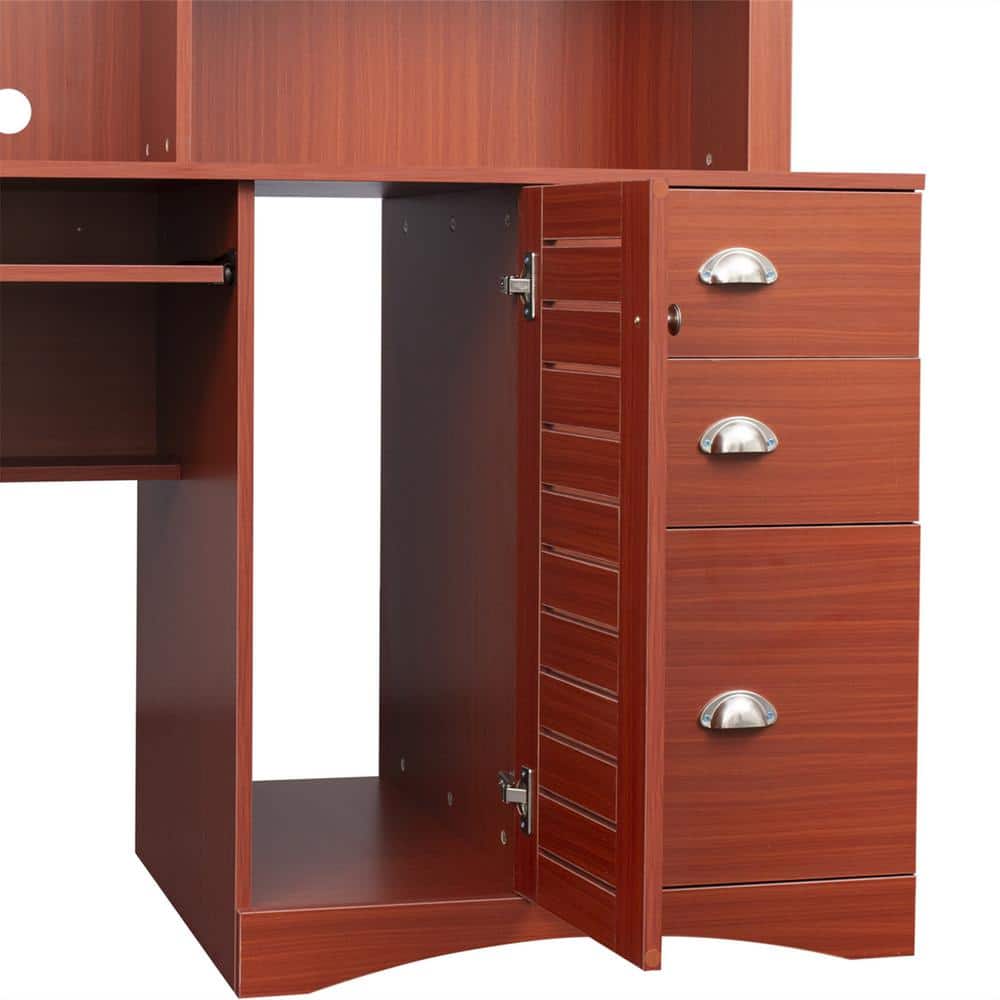 Buy Home Office Hutch 59 in. Teak Computer PC Laptop Study Table 3 ...