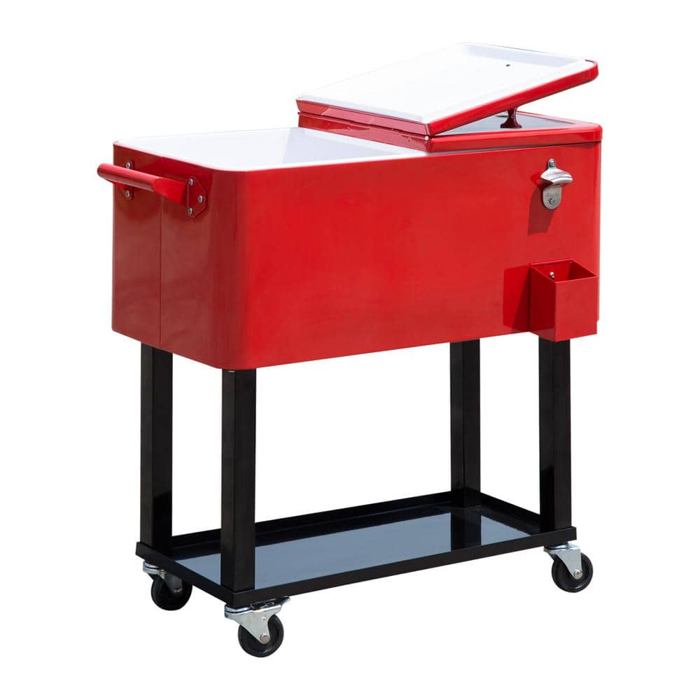 Cesicia 80 qt. Outdoor Stand Up Cooler in Red with 4-Wheels for Party ...