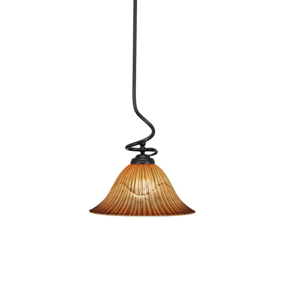 Royale 100-Watt 1-Light Matte Black Shaded Pendant Light with 14" Tiger ...